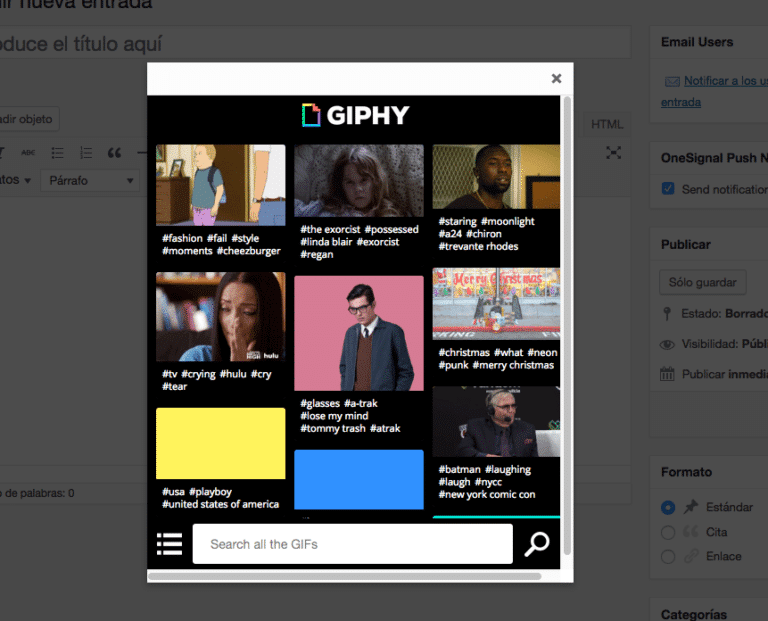 Cómo añadir gifs animados de Giphy en WordPress